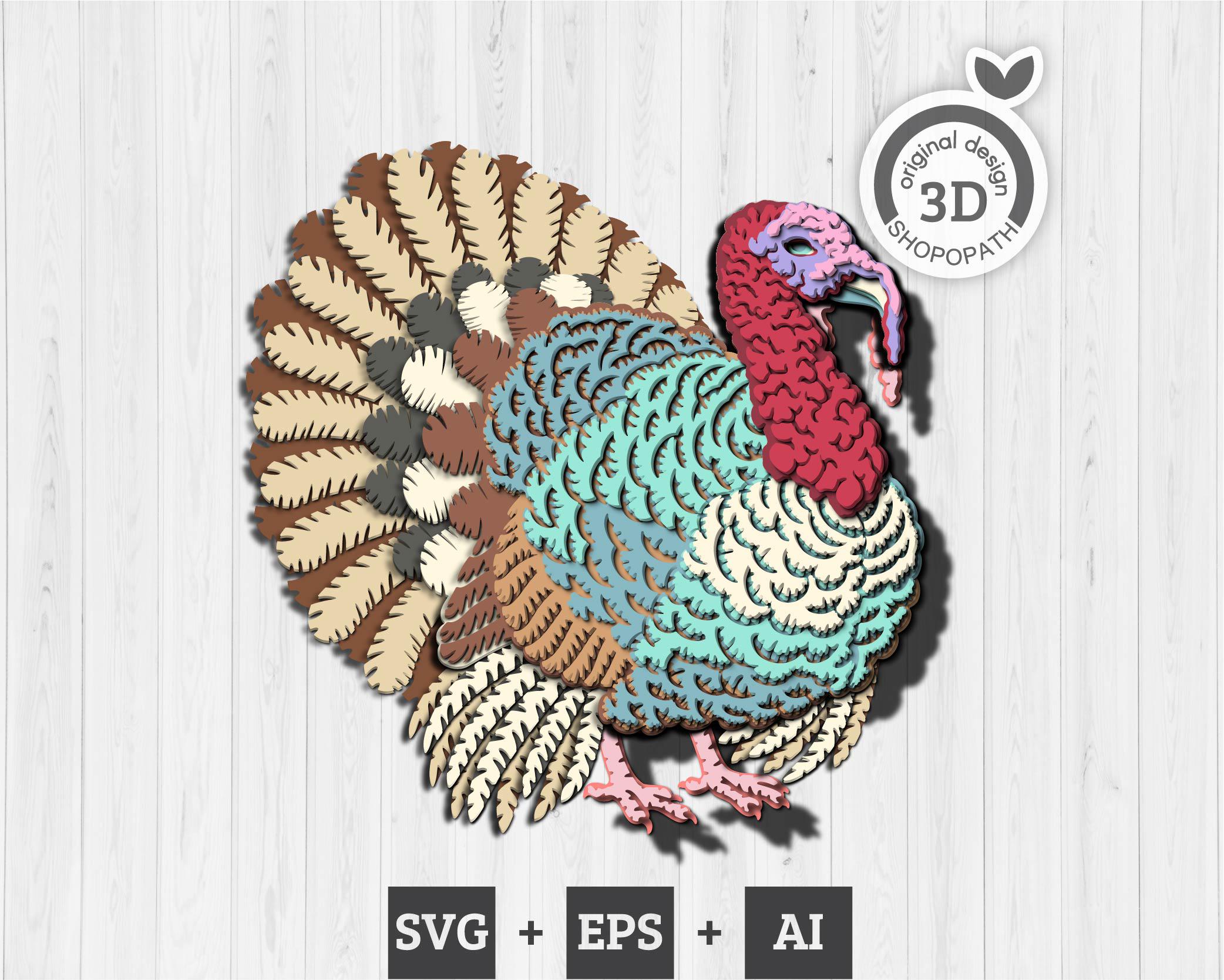 3D SVG Turkey, 3D SVG Thanksgiving, Layered Turkey 3d Svg, Bird 3d Svg ...