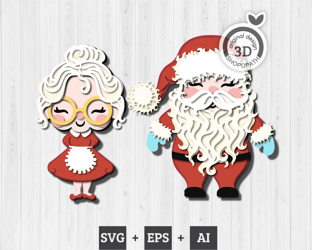 3D Layered Santa Couple SVG PDF EPS, Santa Claus Layered Svg, Christmas ...