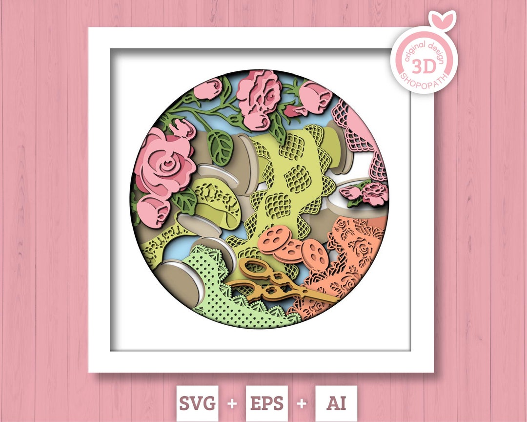 3D Layered Lace Crafting SVG EPS, Sewing Shadow Box, Lace Ribbon 3D Svg ...