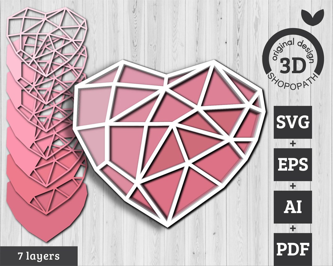 3D Layered Heart SVG PDF EPS, Layered Love Heart Svg, Valentine Svg ...