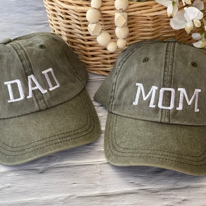 Mom and Dad Baseball Caps, Pregnancy Announcement EMBROIDERED Hat ...