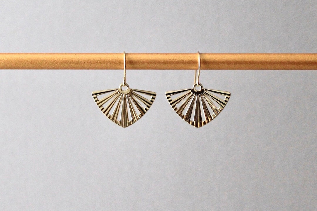 Fan Art Deco Style 16K Gold Plated Dangle Drop Statement Earrings ...