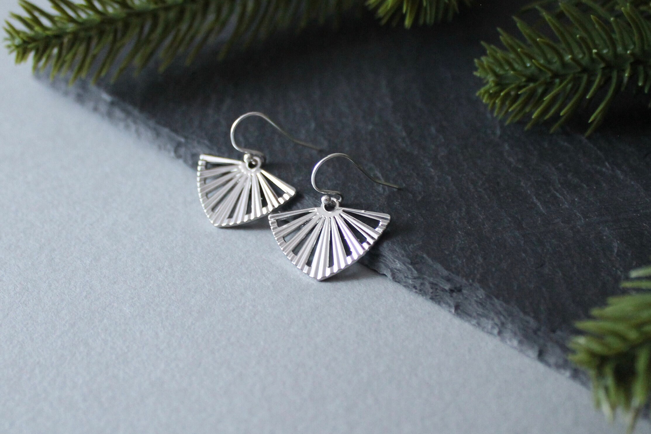 925 Silver Fan Art Deco Style Platinum Plated Dangle Drop - Etsy