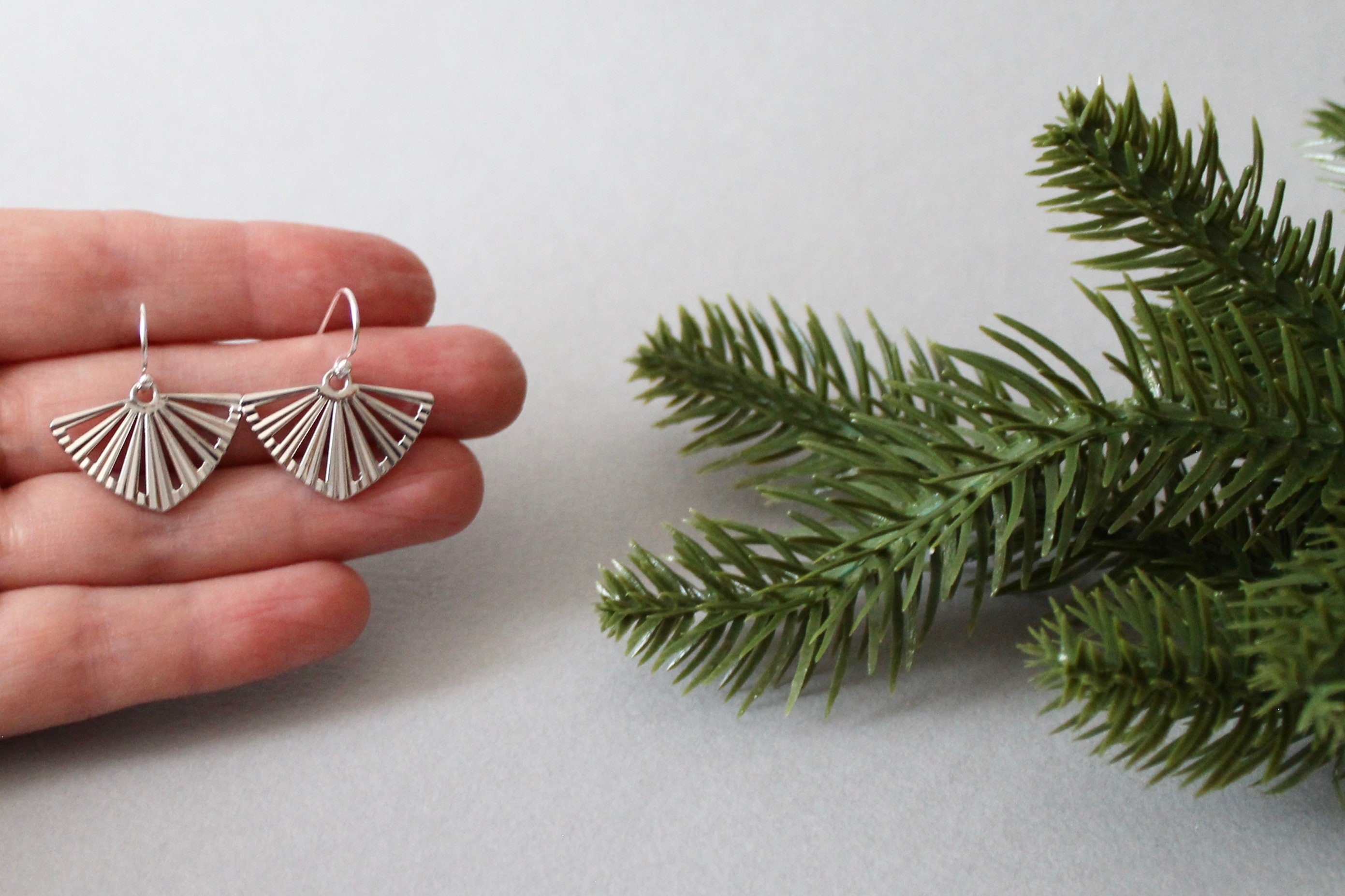 925 Silver Fan Art Deco Style Platinum Plated Dangle Drop - Etsy