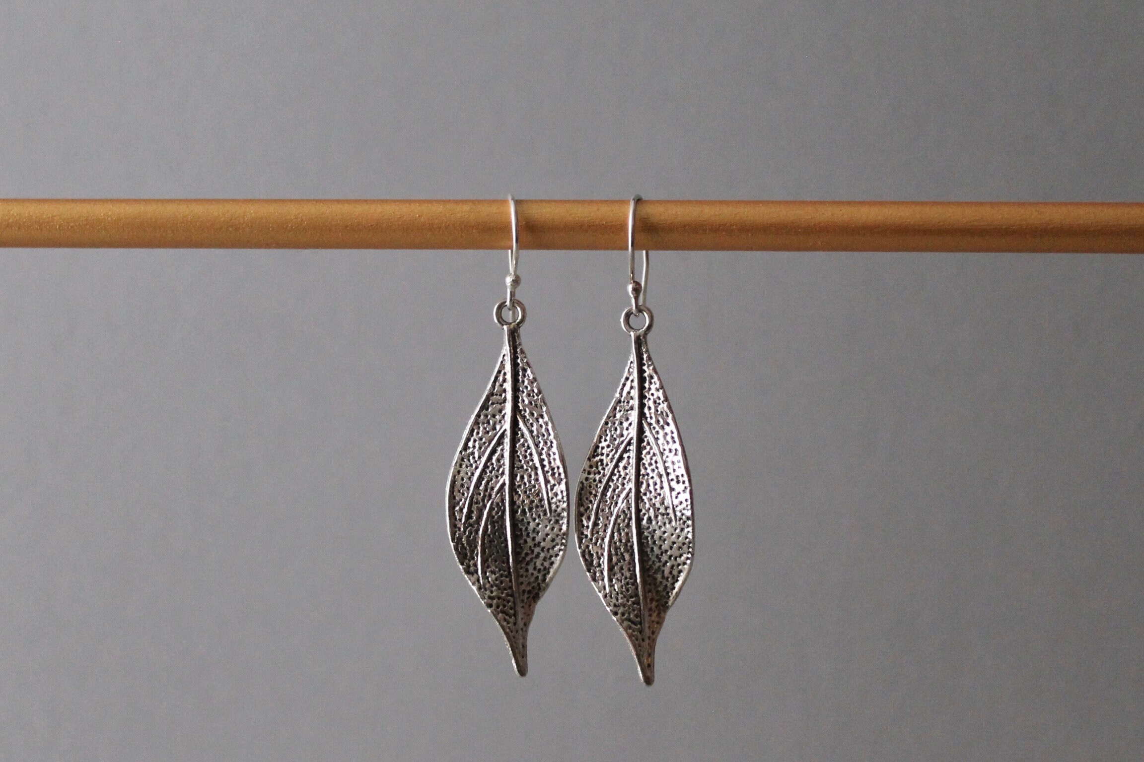 925 Sterling Silver Earring Hooks Leaf Autumn Fall Dangle Earrings. Antique Finish Falling ...
