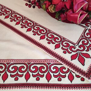 Finished Cross Stitch Tablecloth Set, Vintage Cross Stitch Decor - Etsy