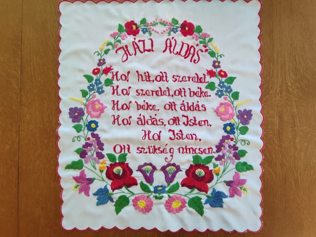 Vintage Hungarian House Blessing, Hand Embroidered Wall Decor - Etsy