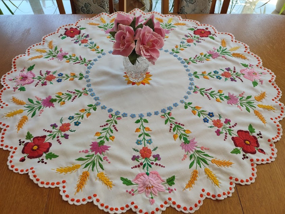 Hungarian Embroidered Centerpiece, Hand Embroidered Kalocsa Table Decor ...