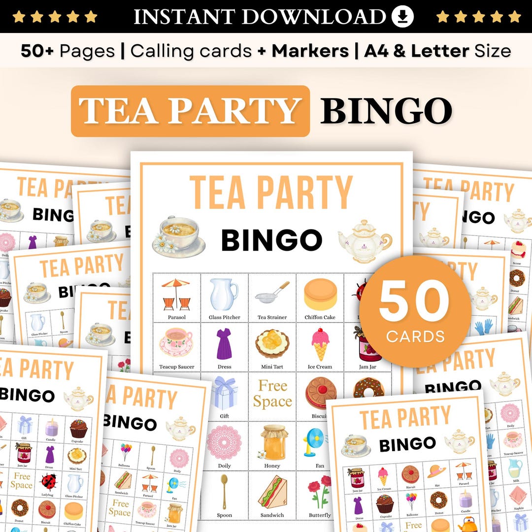 Tea Party Bingo, 40 Unique Printable Tea Party Bingo Cards, Tea Party ...