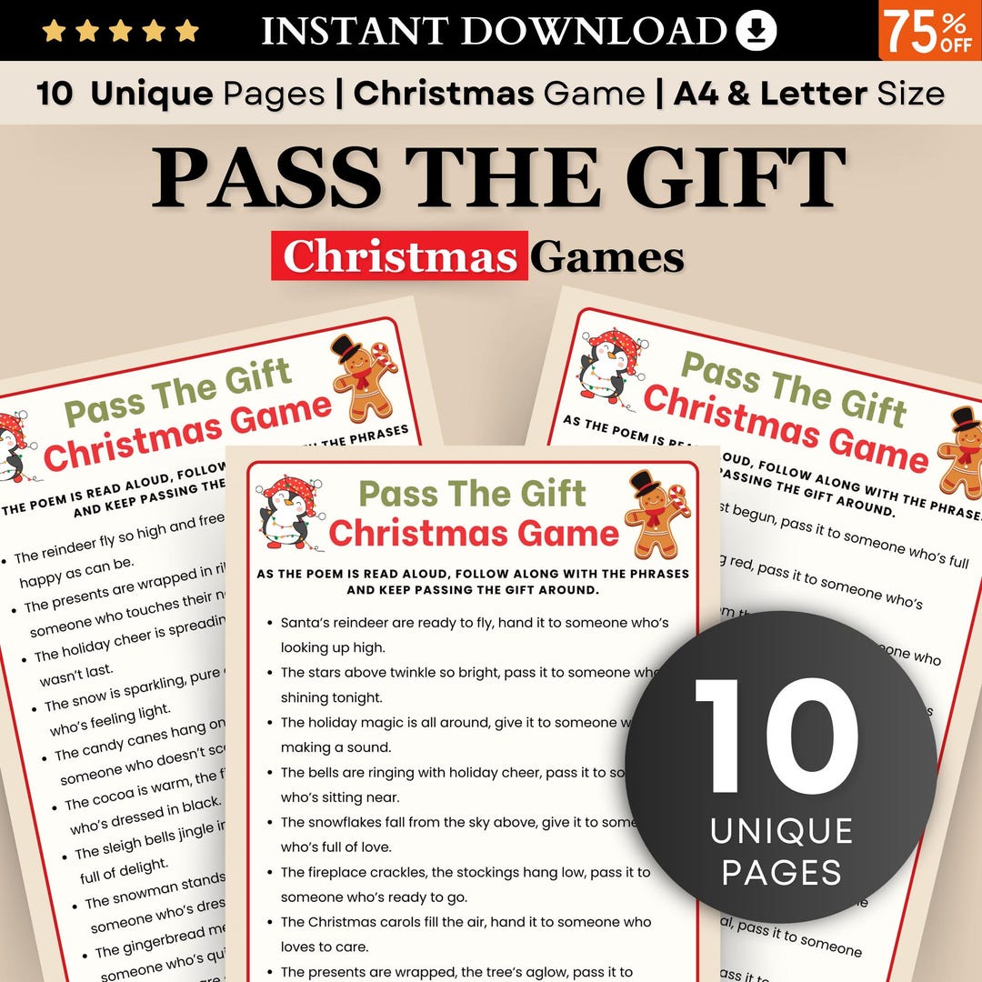 Christmas Pass the Gift Game Printable, Office Christmas Party Games ...