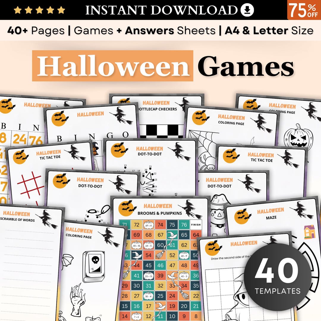 40 Halloween Printable Games Bundle | Halloween Party Games | Halloween ...