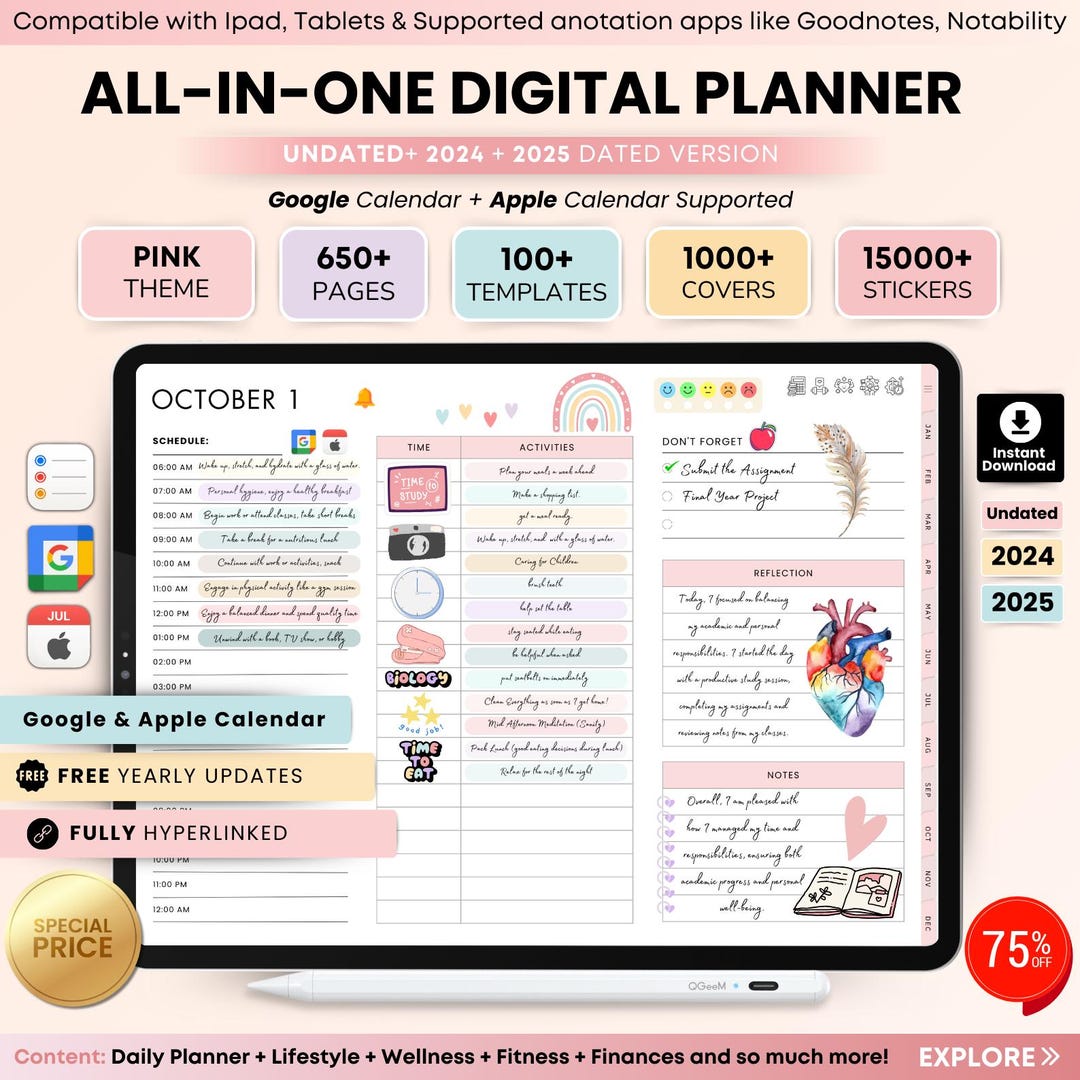 All-in-one Digital Planner 2024, 2025, 2026, Digital Planner, Digital ...