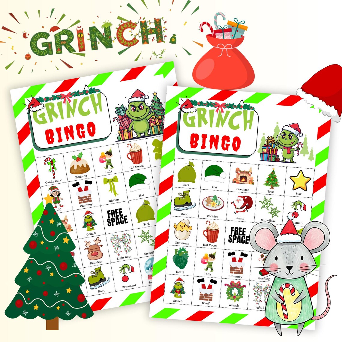 Grinch Bingo, Grinch Christmas Games Bundle, Printable Digital Game ...