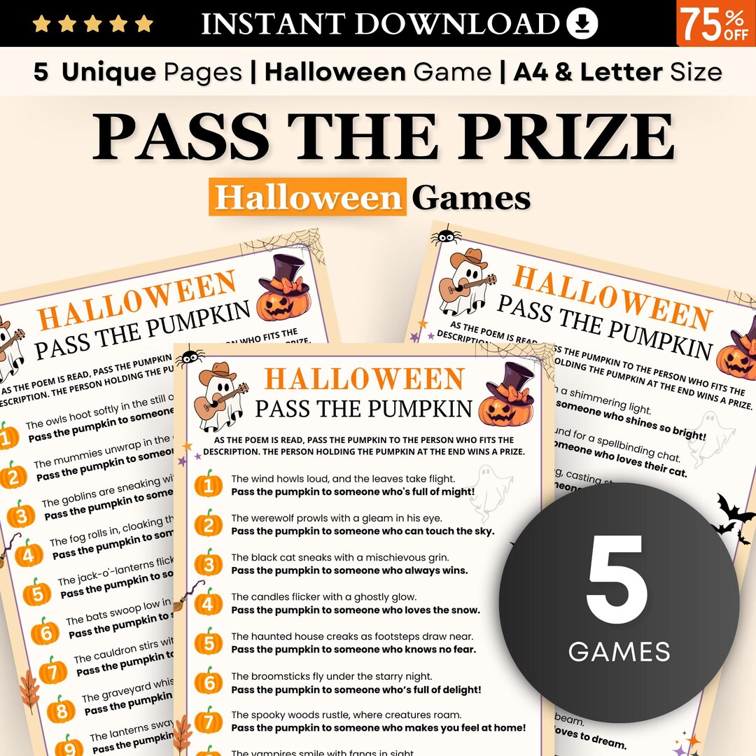 Pass the Pumpkin Game, Halloween Pass the Prize Game, Halloween Party ...