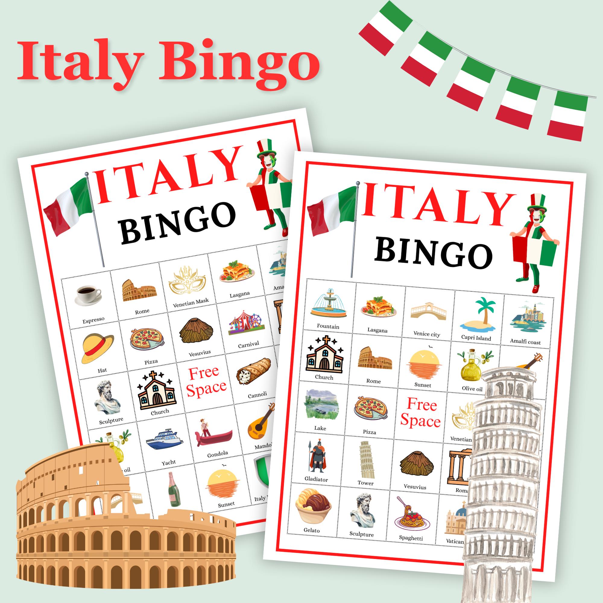Italy Travel Bingo – 50 Italian Bingo Cards, Travel Game, Italy ...