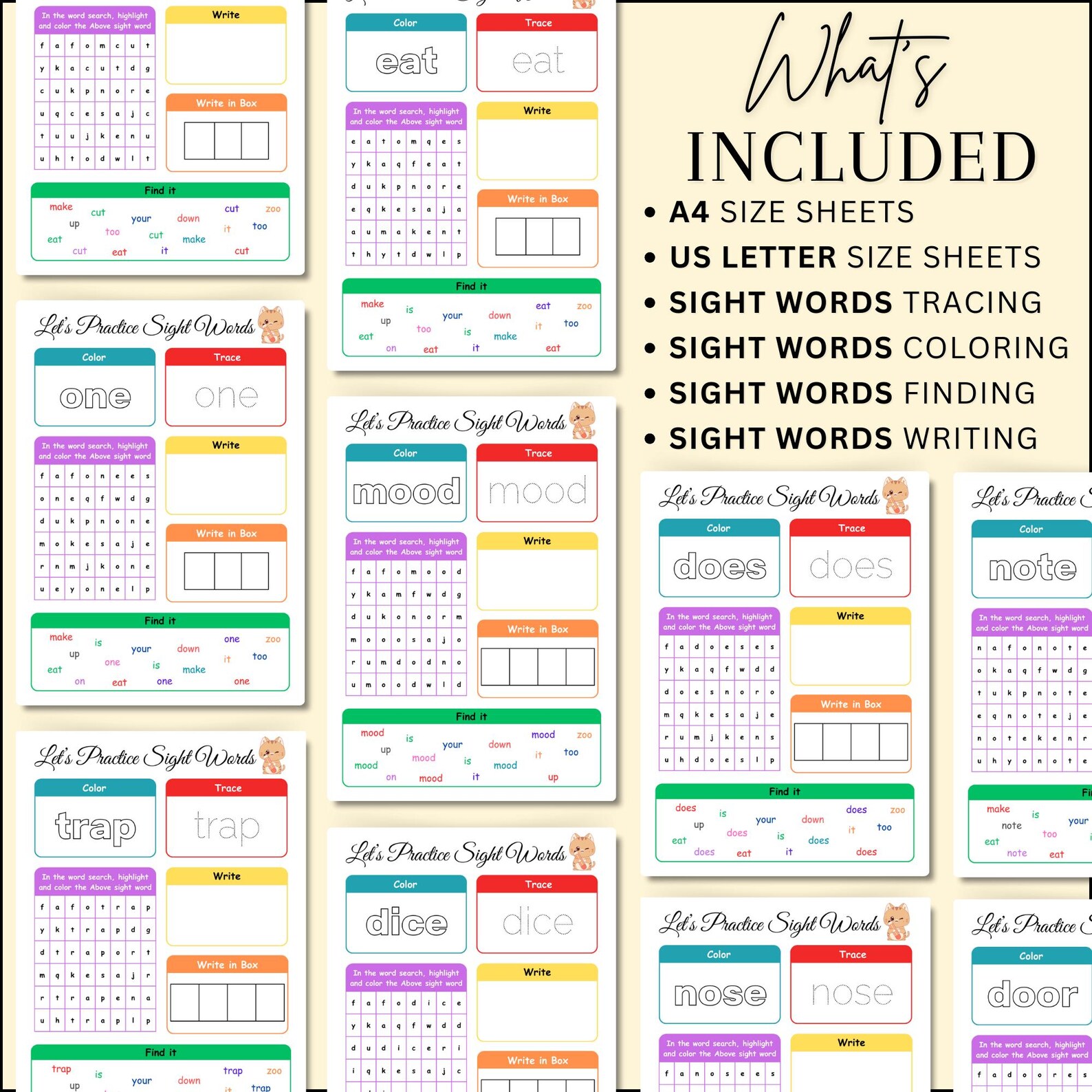 81 Printable Sight Words Worksheets, Fry First Hundred Sight Word Work ...