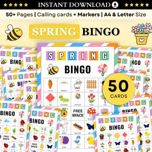 Spring Bingo, 50 Printable Spring Bingo Cards, Spring Party Game ...