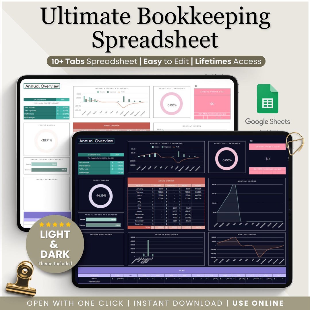 Ultimate Bookkeeping Spreadsheet Template Small Business Finance ...