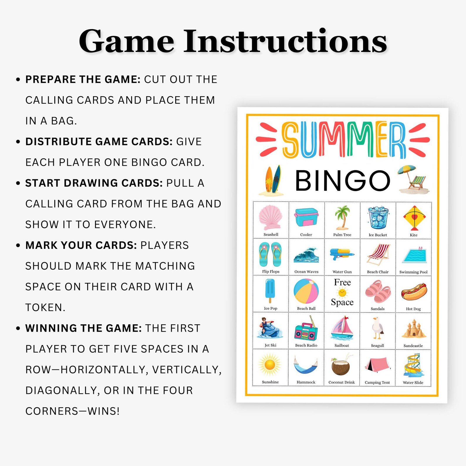Summer Bingo Cards Printable, Beach Bingo Game for Kids, Vacation ...
