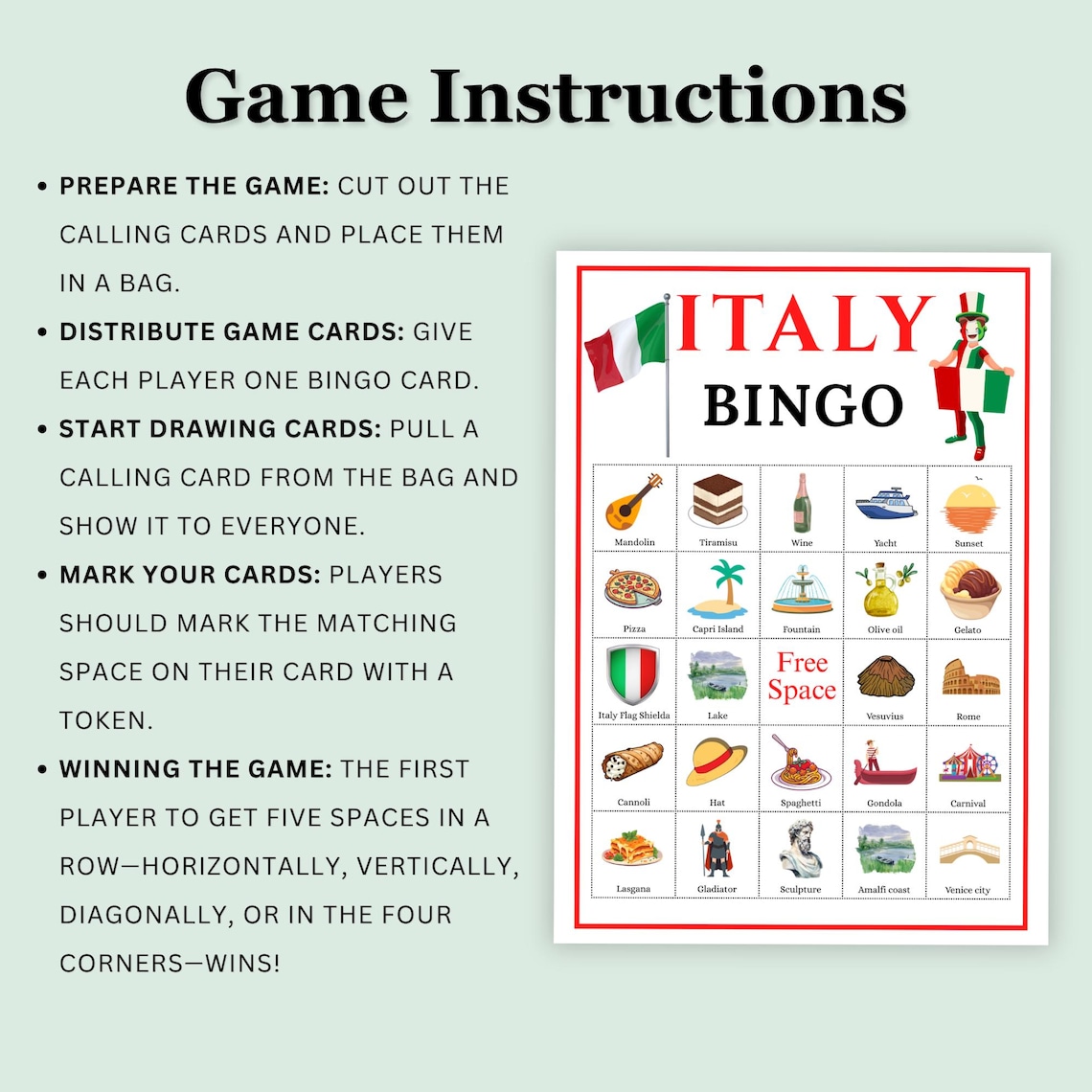 Italy Travel Bingo – 50 Italian Bingo Cards, Travel Game, Italy ...