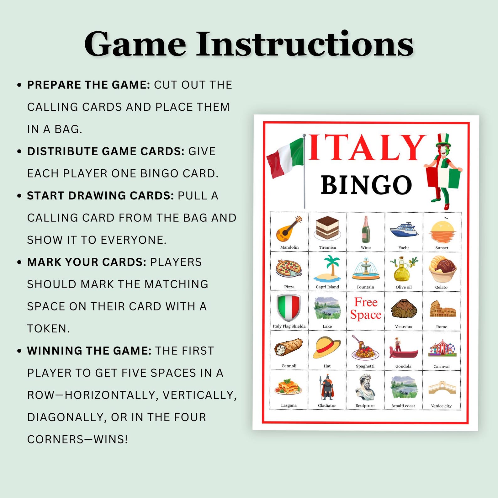 Italy Travel Bingo – 50 Italian Bingo Cards, Travel Game, Italy ...