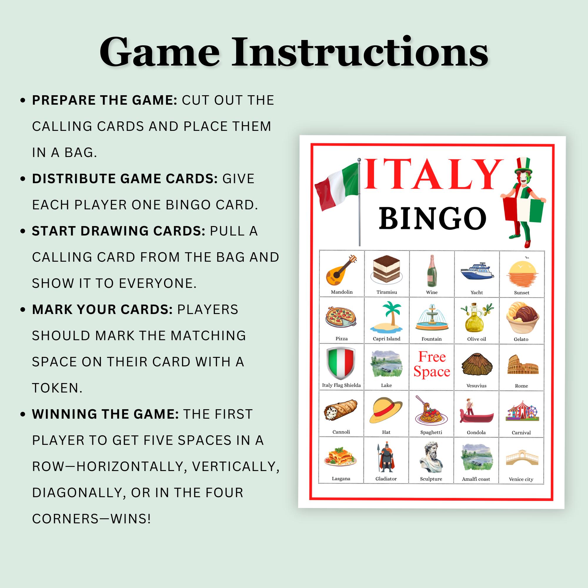 Italy Travel Bingo – 50 Italian Bingo Cards, Travel Game, Italy ...