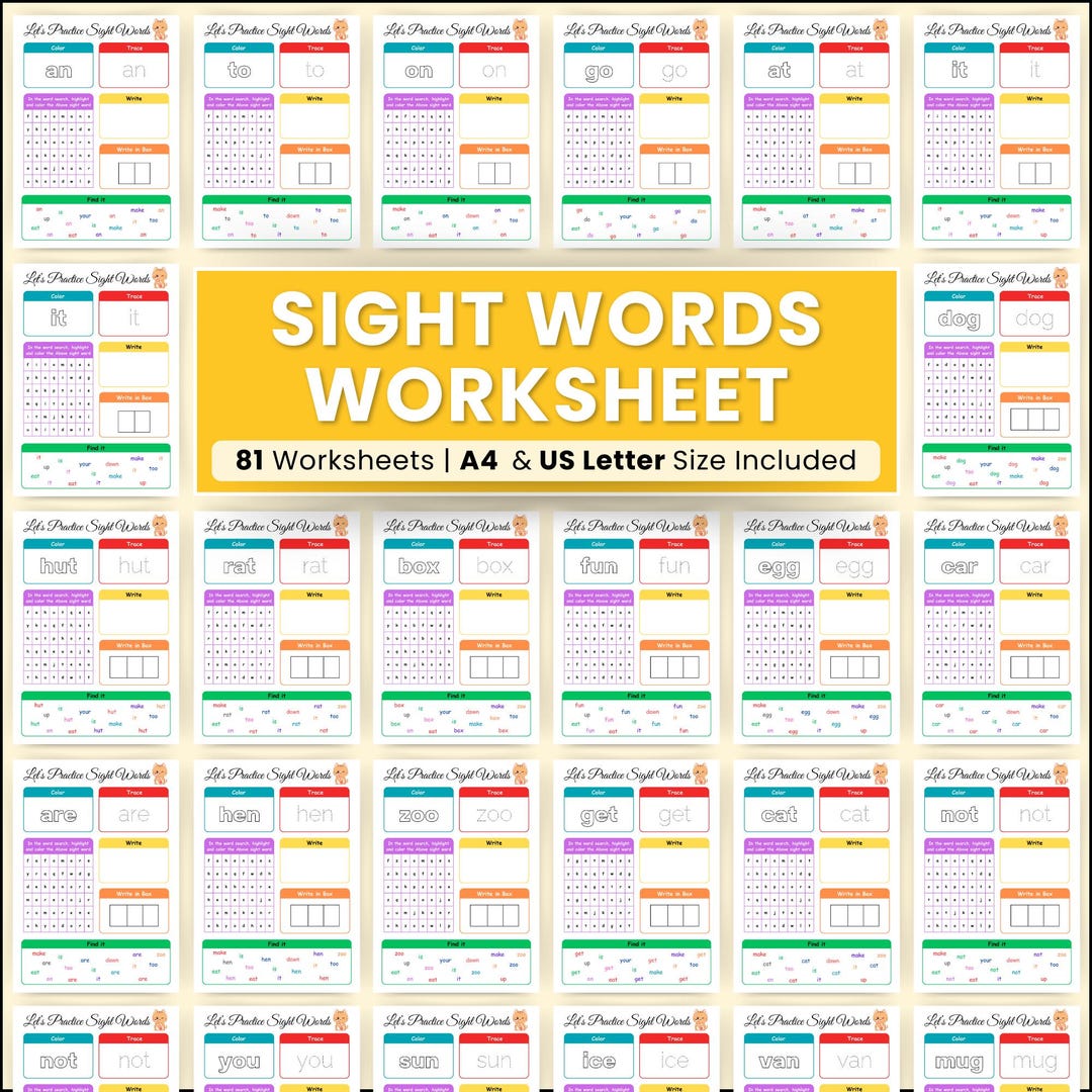 81 Printable Sight Words Worksheets, Fry First Hundred Sight Word Work ...