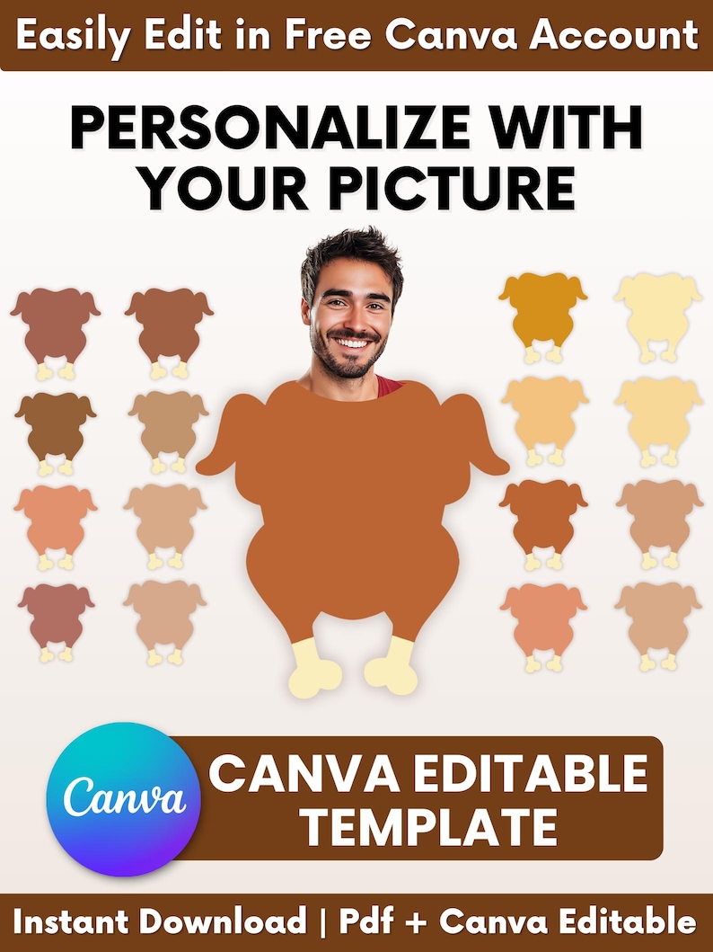 Turkey Face Cutout Printable, Put Your Face on a Turkey, Thanksgiving ...