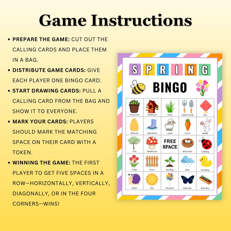 Spring Bingo, 50 Printable Spring Bingo Cards, Spring Party Game ...