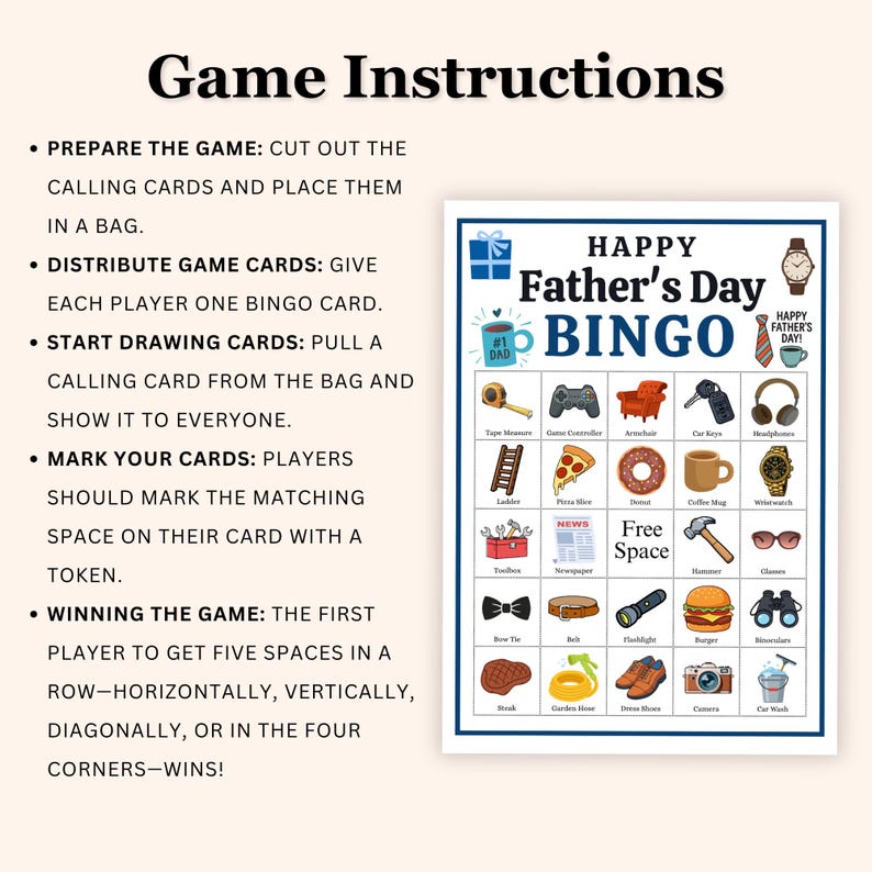 Father’s Day Bingo Game Printable,50 Cards + Calling Cards + Markers ...