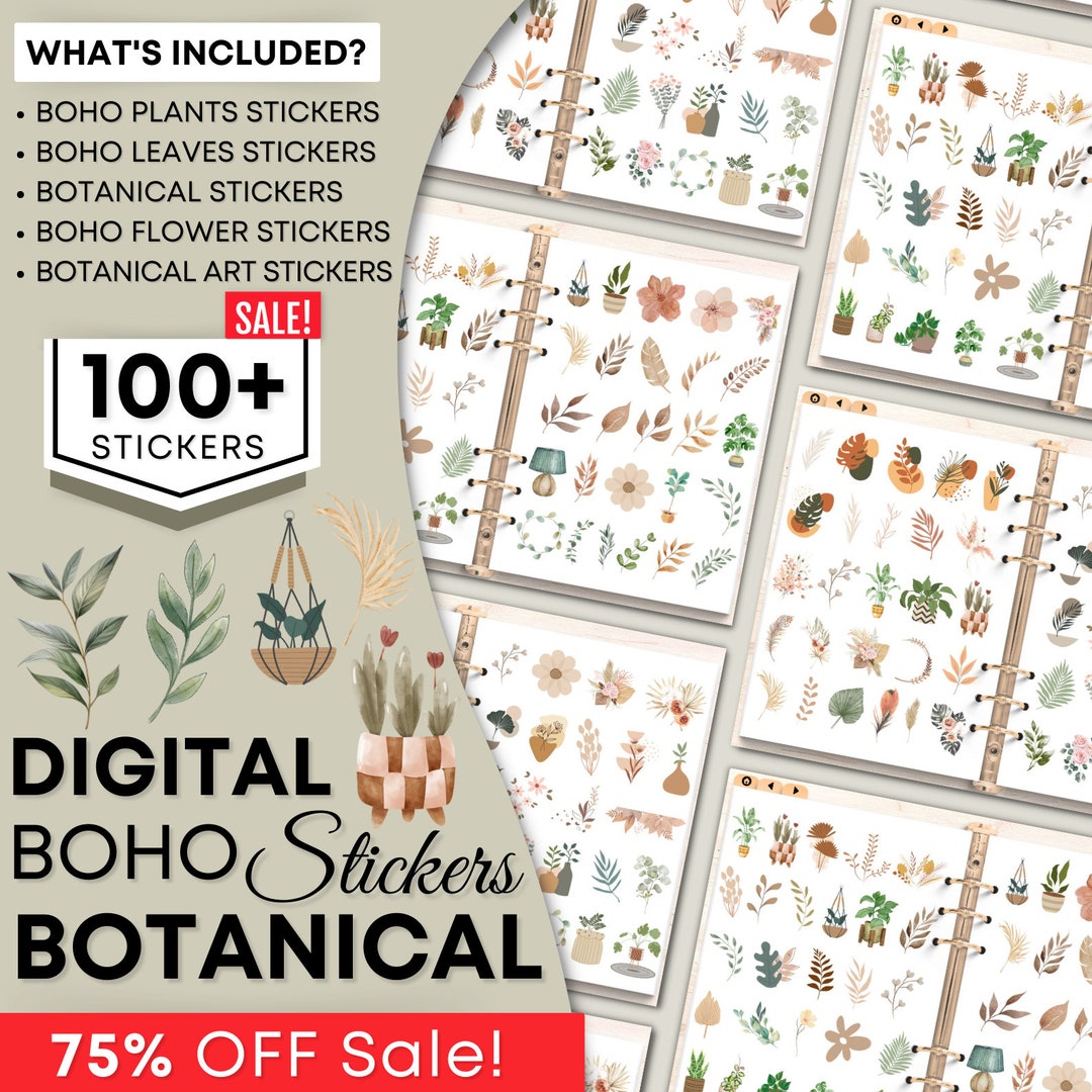 Boho Botanical Digital Stickers for Goodnotes, Daily Digital Sticker ...