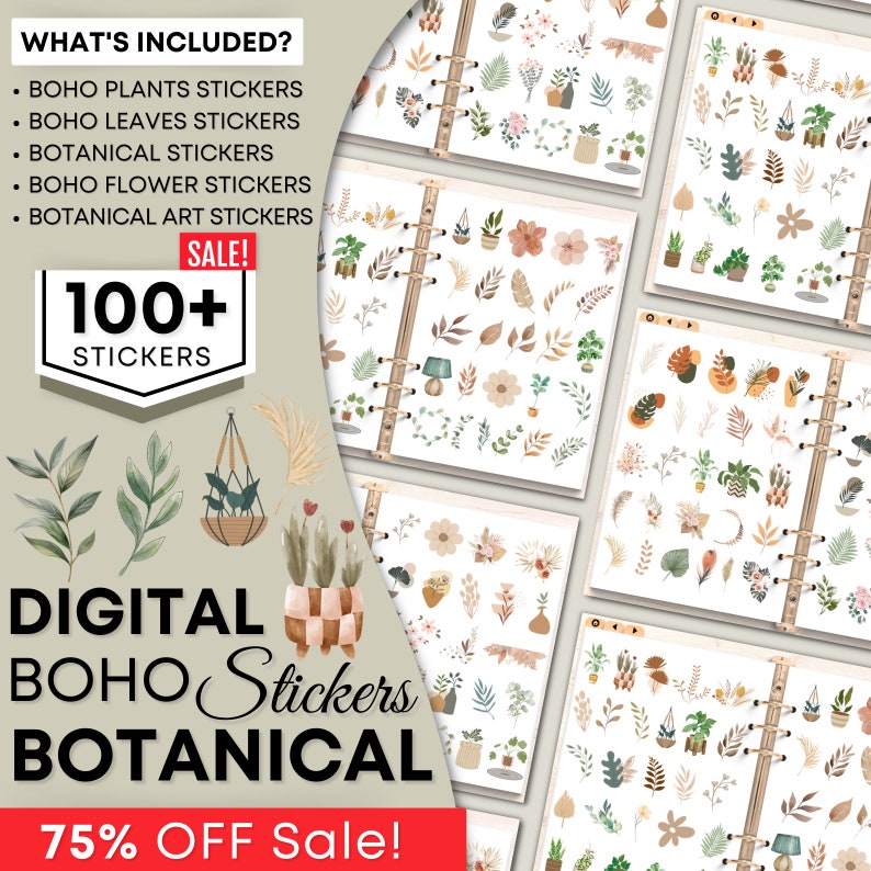 Boho Botanical Digital Stickers for Goodnotes, Daily Digital Sticker ...