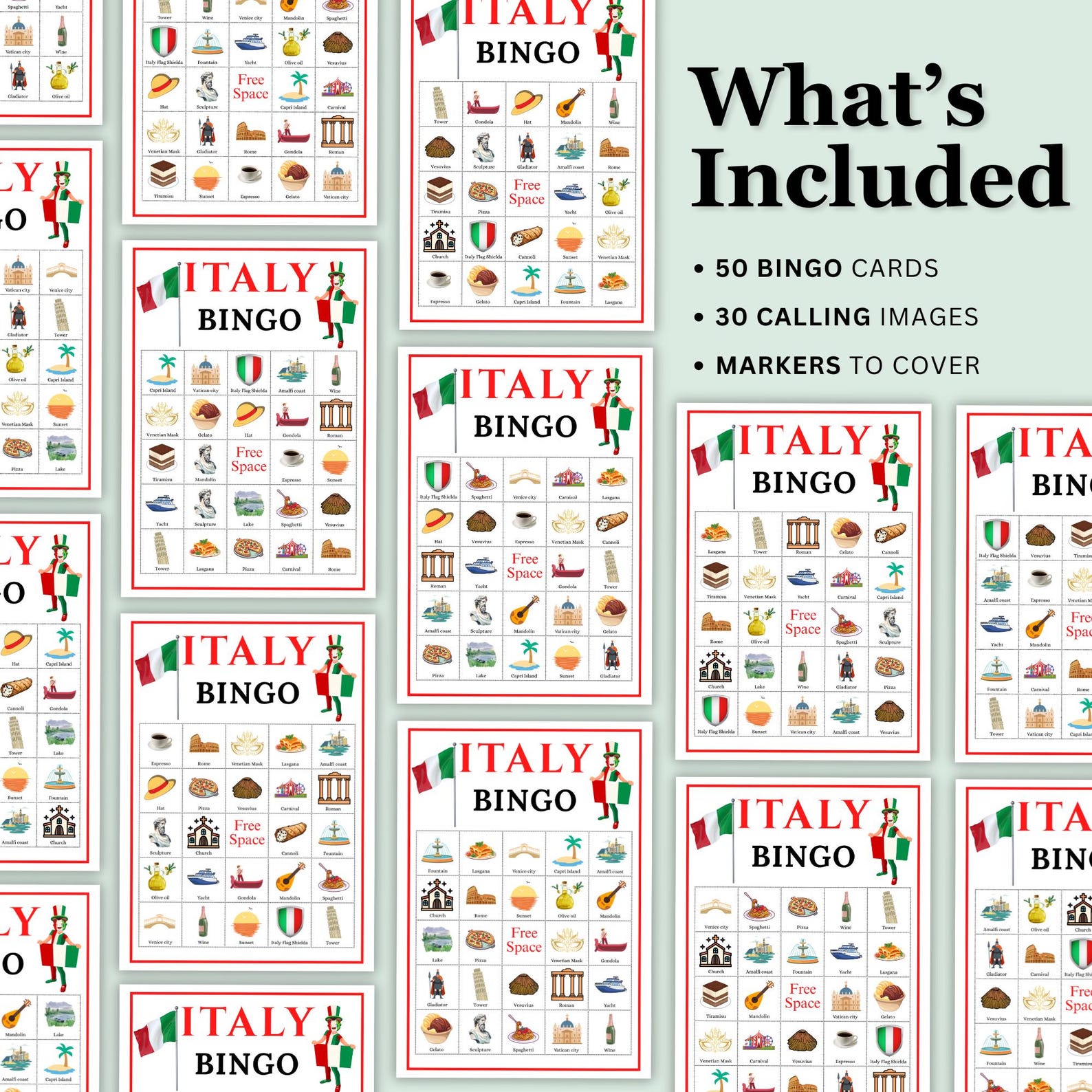 Italy Travel Bingo – 50 Italian Bingo Cards, Travel Game, Italy ...
