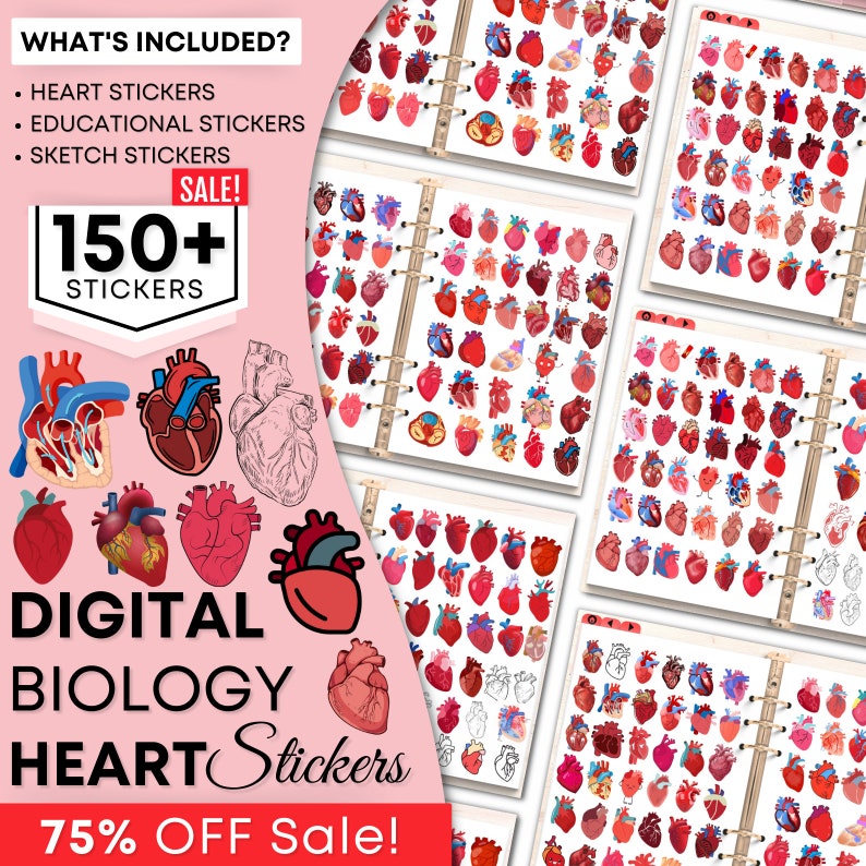 Biology Heart Digital Stickers Pre-cropped Human Body Stickers Hand ...