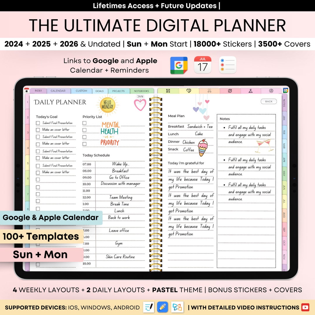All in One Dated Digital Planner 2024, 2025, Budget, Fitness, Notebook ...