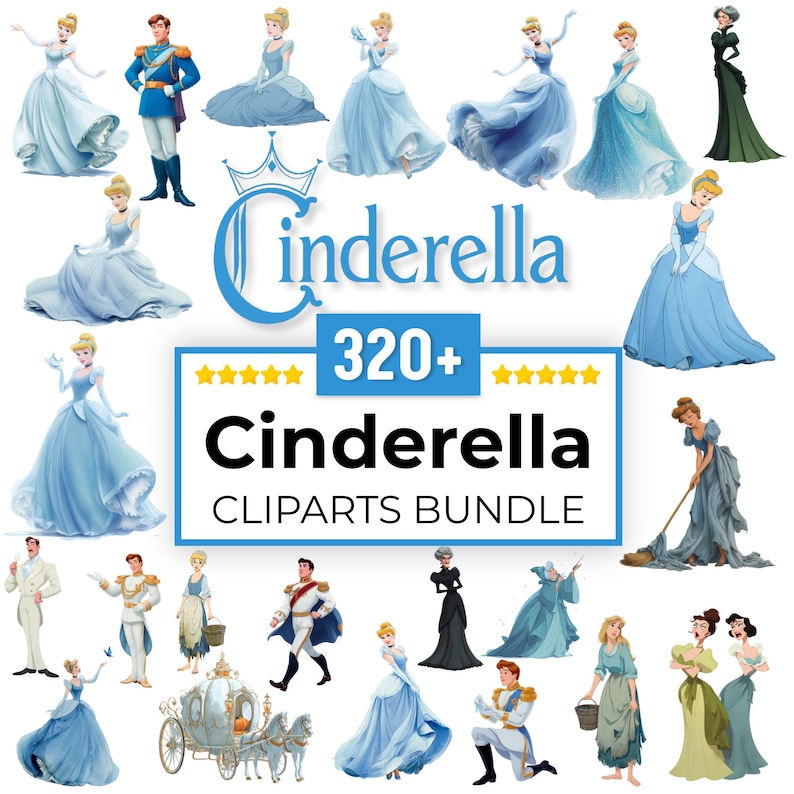 Cinderella Clipart Bundle | 320+ Fairytale Princess Pngs | Digital ...