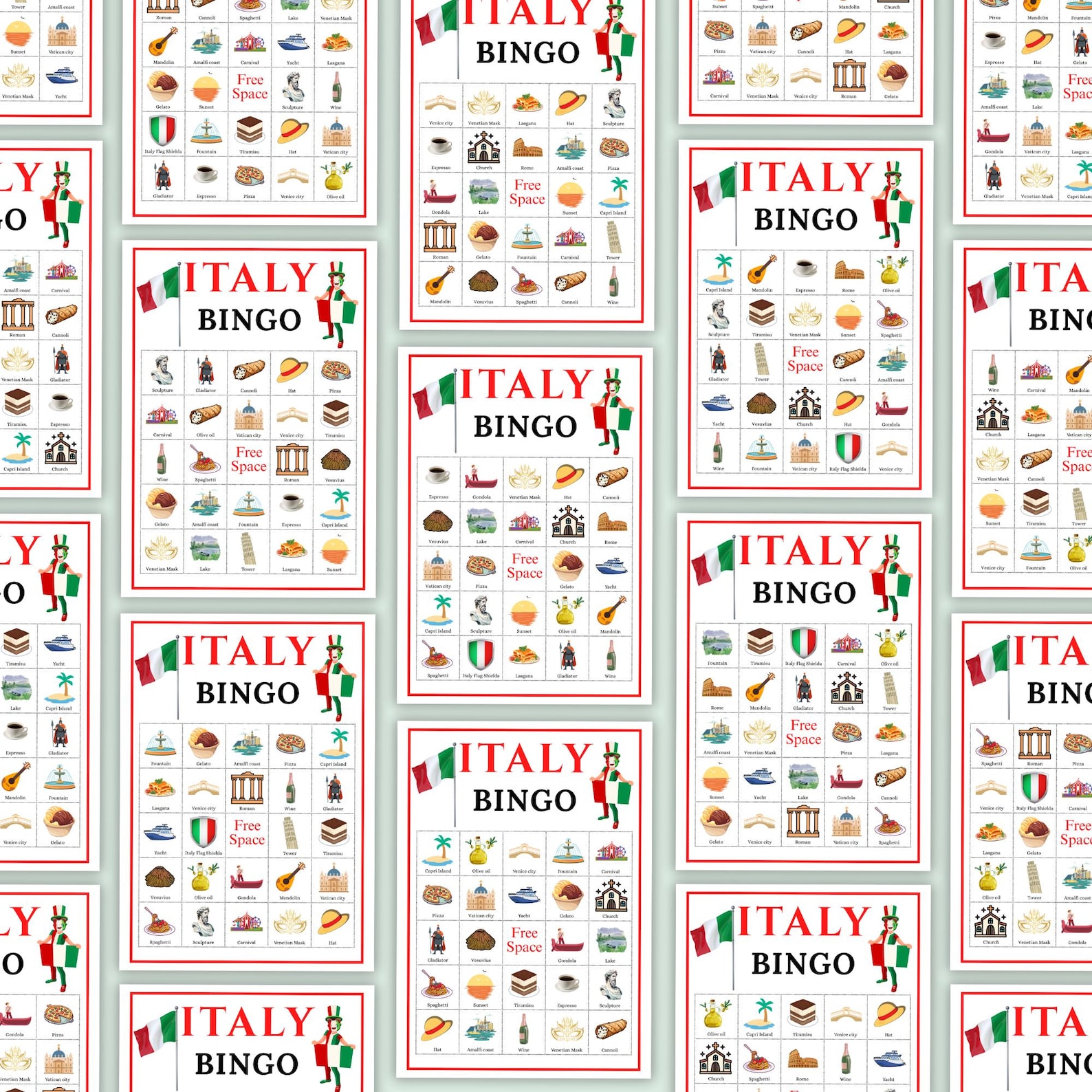 Italy Travel Bingo – 50 Italian Bingo Cards, Travel Game, Italy ...