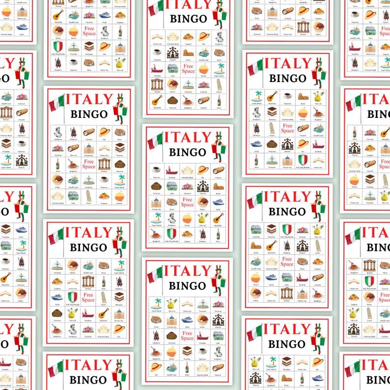 Italy Travel Bingo – 50 Italian Bingo Cards, Travel Game, Italy ...