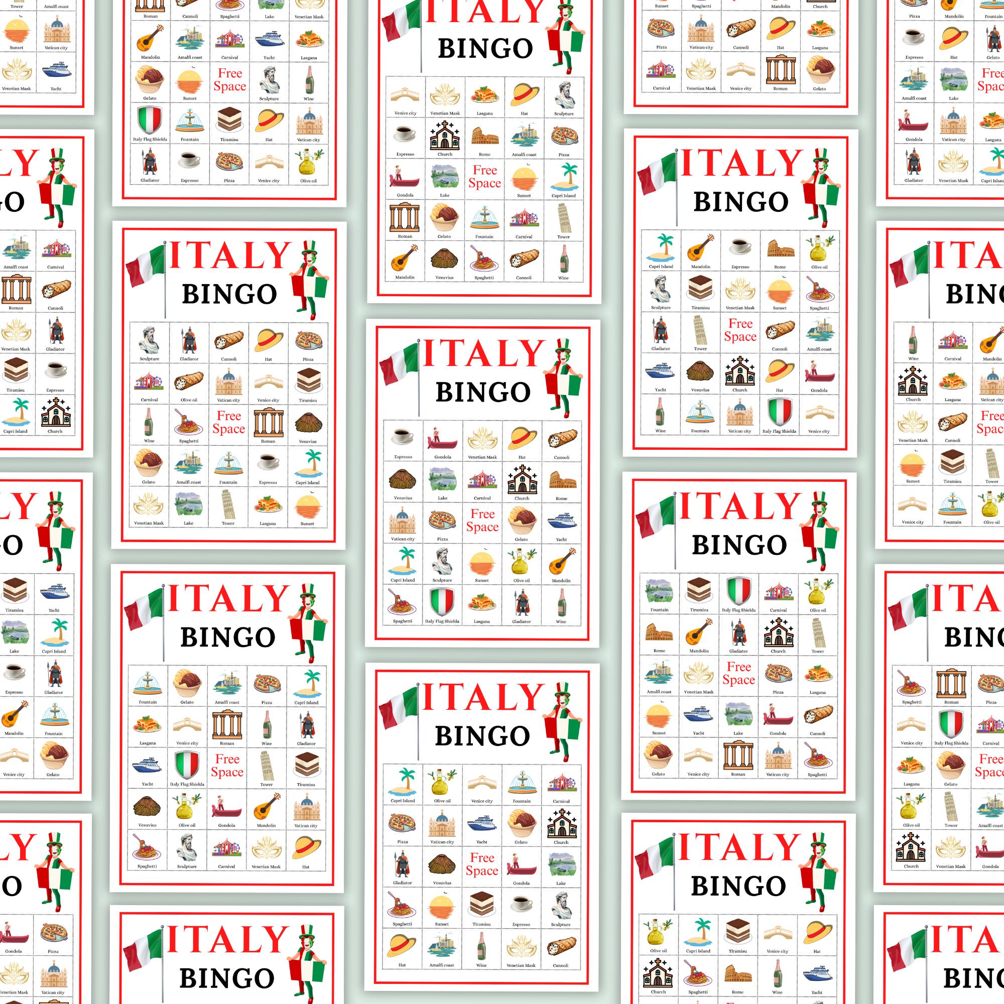 Italy Travel Bingo – 50 Italian Bingo Cards, Travel Game, Italy ...