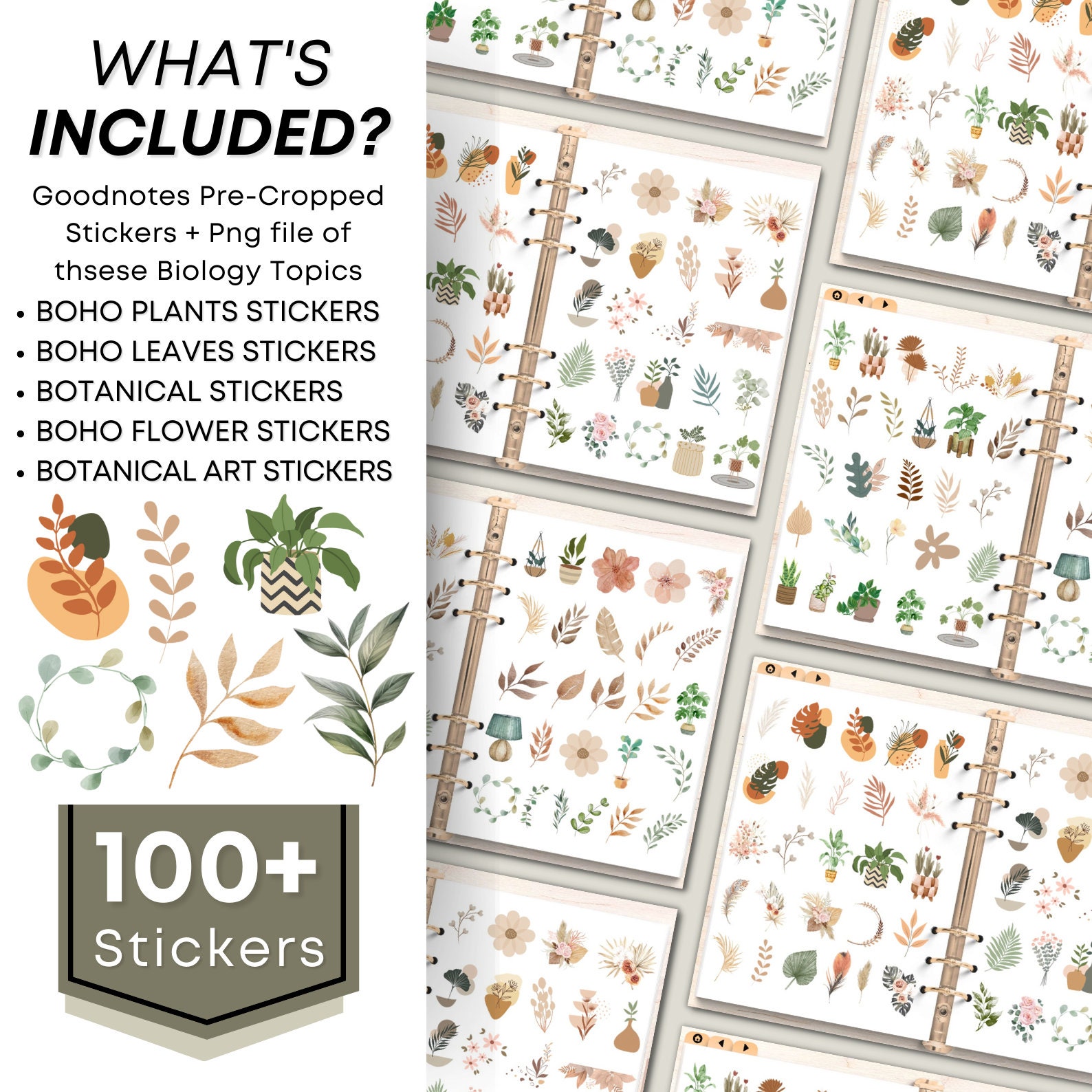 Boho Botanical Digital Stickers for Goodnotes, Daily Digital Sticker ...