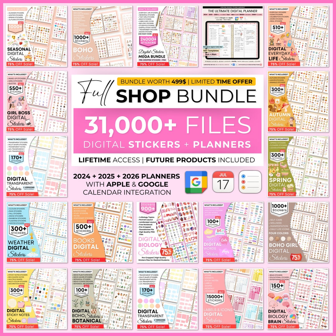 Full Shop Daily Digital Sticker Book for Goodnotes, PNG Files of ...