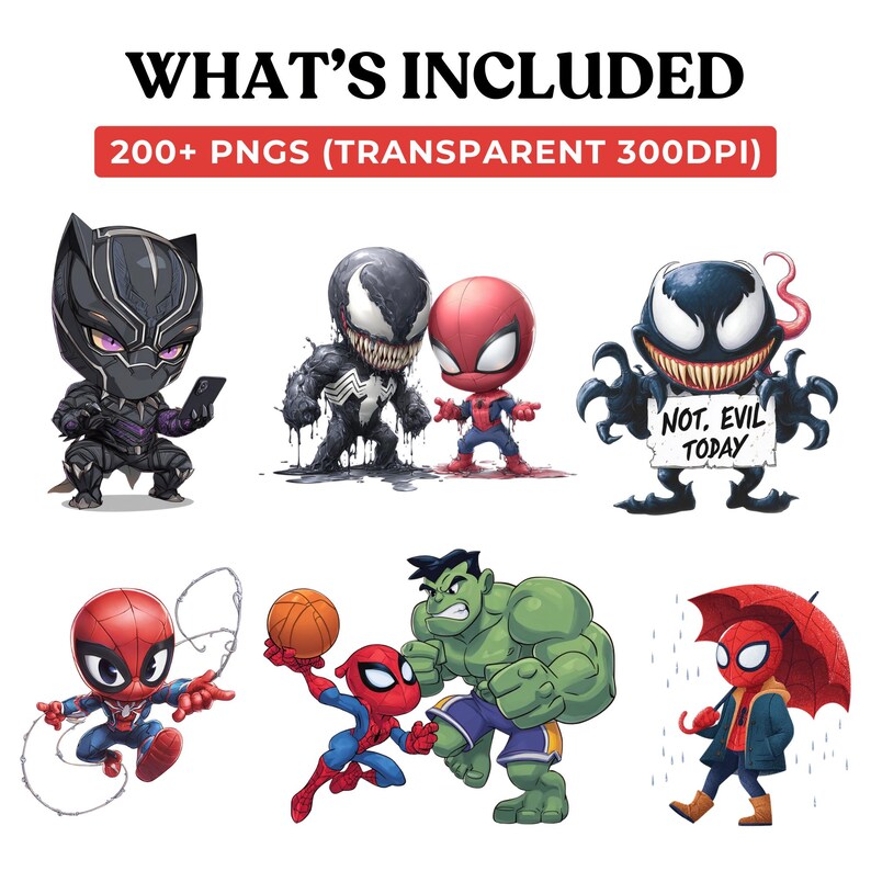 200+ Cute Spidey & Friends Clipart Bundle | Superhero Pngs | Chibi ...