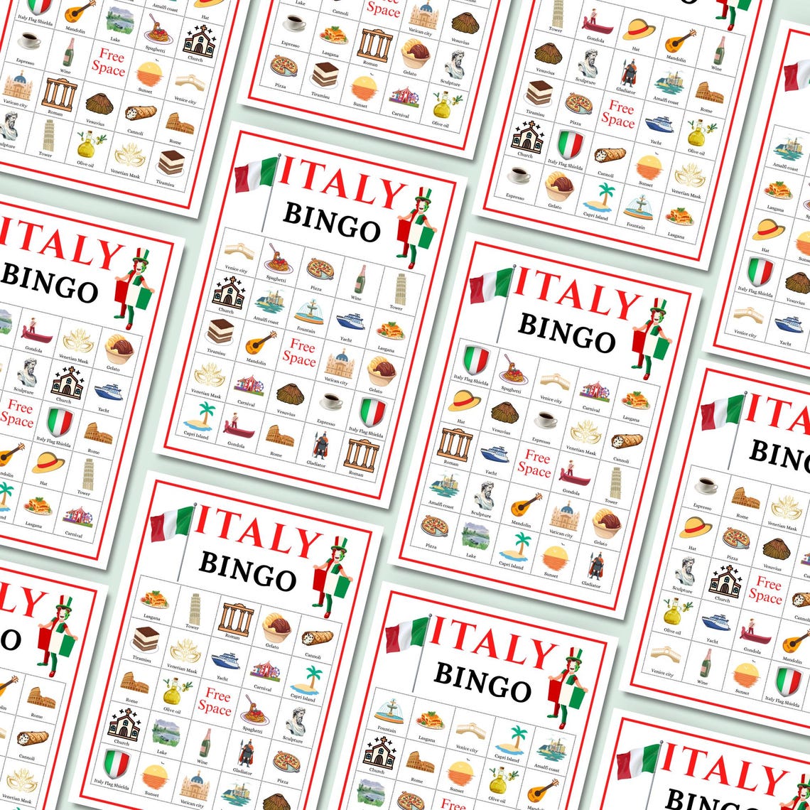 Italy Travel Bingo – 50 Italian Bingo Cards, Travel Game, Italy ...