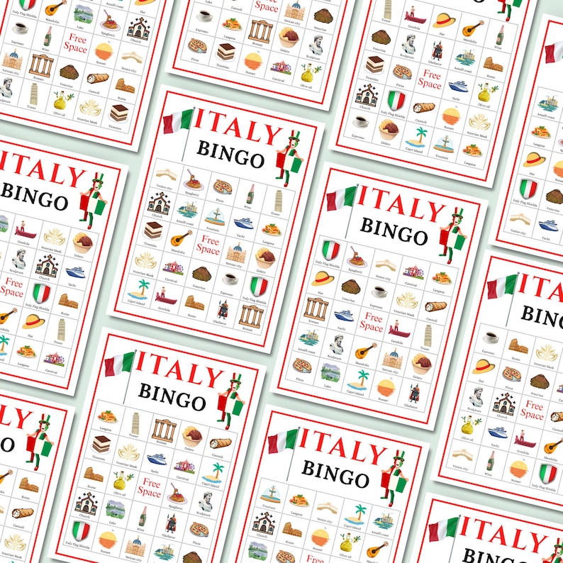 Italy Travel Bingo – 50 Italian Bingo Cards, Travel Game, Italy ...