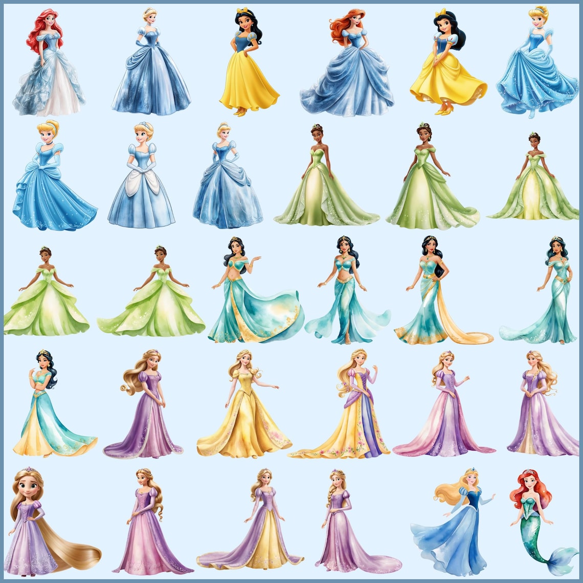 Watercolor Princess Clipart, Unique Hand Drawn Princess Graphics ...