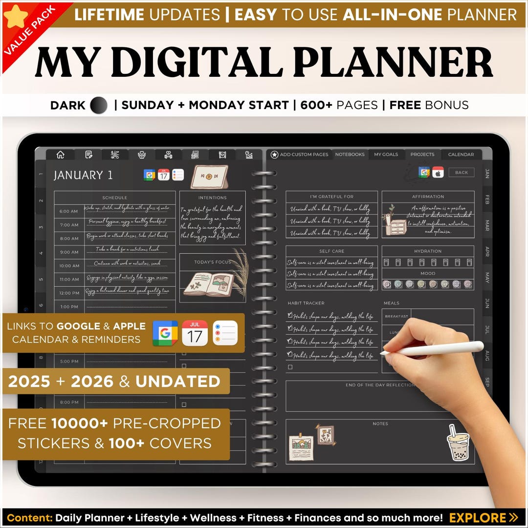 All-in-one Digital Planner 2025 2026 2027, Hyperlink Digital Planner ...