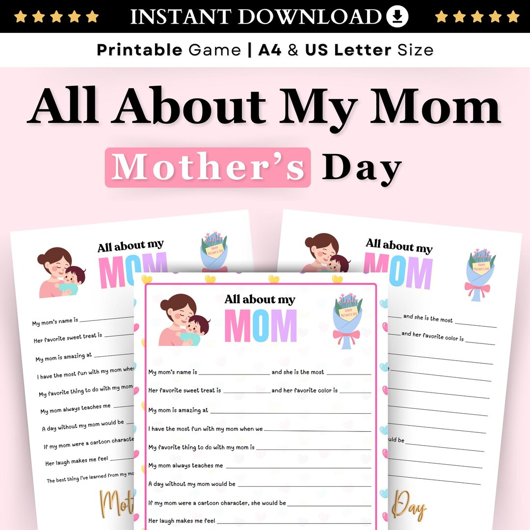 All About My Mom Printable - Mother's Day Gift - Instant Download ...