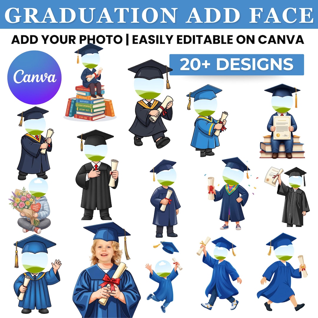 Graduation Kids Add Face, Editable Canva Template, Printable Craft ...