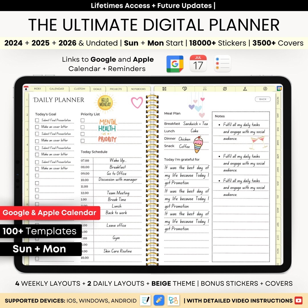 Digital Planner, Undated iPad & Android Planner, Goodnotes Planner ...