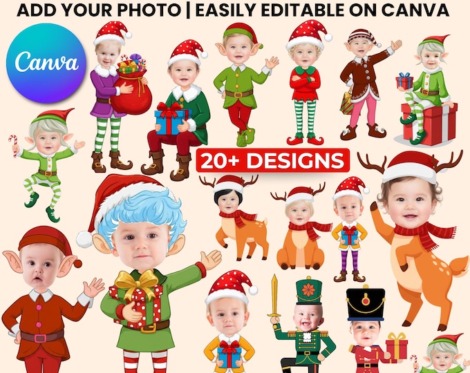 12x Christmas Add Your Own Elf Photo Face, DIY Elf Yourself PNG Bundle ...